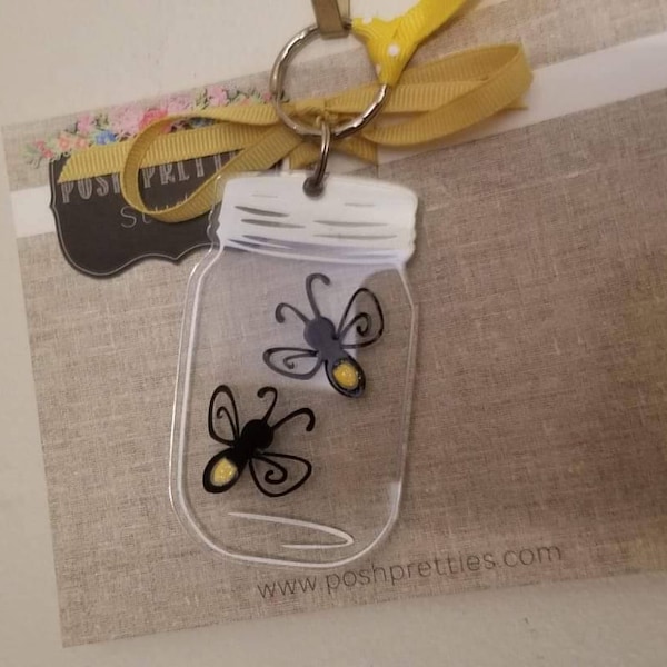 Fireflies Mason Jars Keychain, 3 Inch Mason Jar Key Chain, Firefly ...