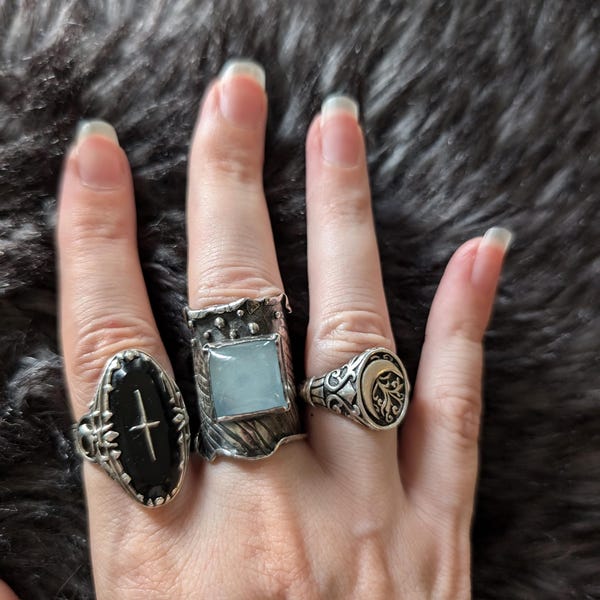 Mix Metal Brutalist Style Ring Rainbow Moonstone Artisan Jewelry 18ct ...