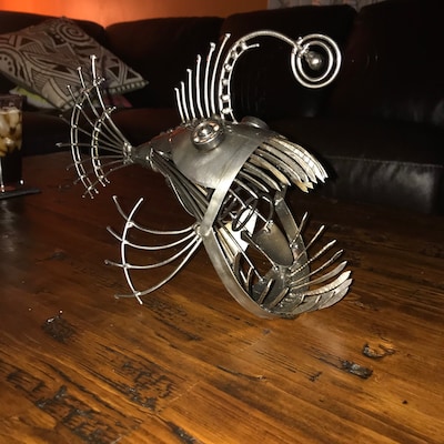 Art Metal Sculpture Angler Fish. Steampunk Predatory Fish Figurine ...