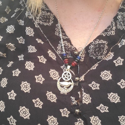 Celtic Pagan Morrigan Crow W Pentacle & Crescent Moon W Crow - Etsy