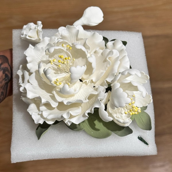 White Peony Sugar Flower Cake Topper | Assorted Size Gum Paste Flower ...