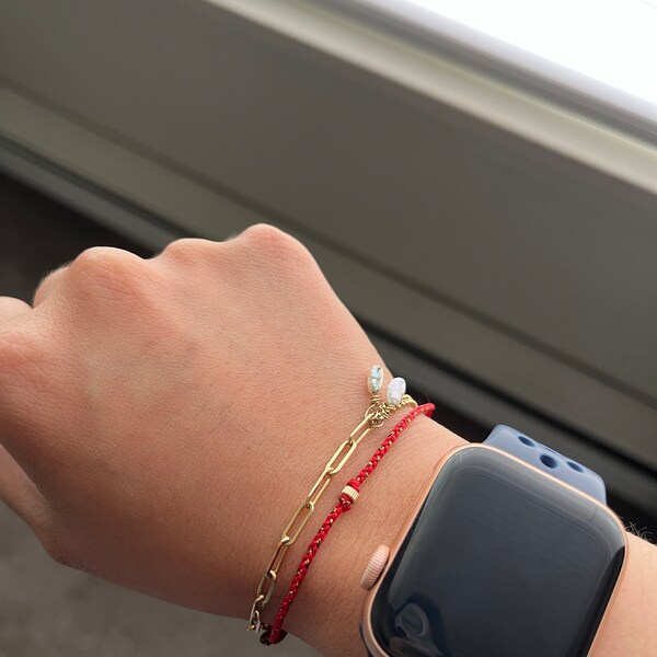 14k Gold String Bracelet, 14k Solid Gold Wish Bracelet, Dainty Gold ...