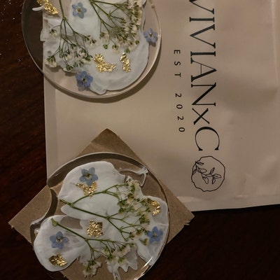 Set of 2 Babys Breath & Forget Me Not Milky Car Coasters - Etsy