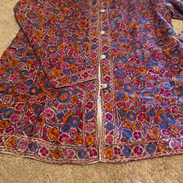 Embroidered Kashmiri Jacket, Black Floral Coat, Kashmiri Coat, Aari ...
