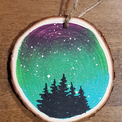 Christmas Ornament,northern Lights,painted Ornament, Ornaments,wooden ...