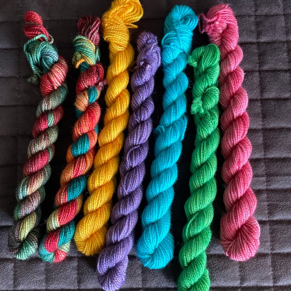 Rainbow 5 - 100g Mini Micro Skein Set of Gradient Hand Dyed Sock Yarn 4ply 75/25 Superwash ...