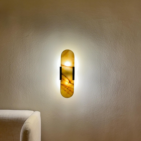 Tube Marble Sconce, Marble Sconce With LED Light, Antique Brass Sconce ...