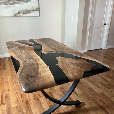 Made to Order Custom Walnut Wood Epoxy Resin Round Table, Handmade ...