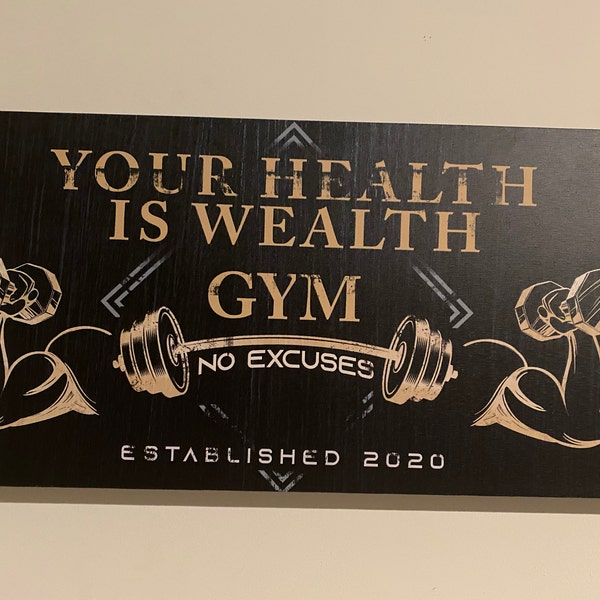 Home Gym Sign No Excuses Custom Name Workout Room Wall Art Cross Fit ...