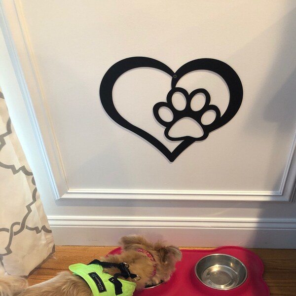 HEART AND PAW 12” Metal Sign, Pet Lover Sign, Dog Paw, Metal Wall Sign ...