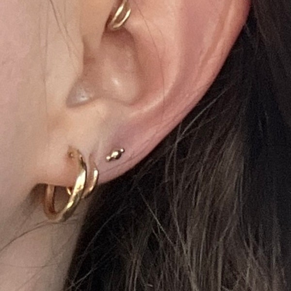 14k Solid Gold Double Row Hinged Hoop Danity Cartilage Ring Nose Ring ...