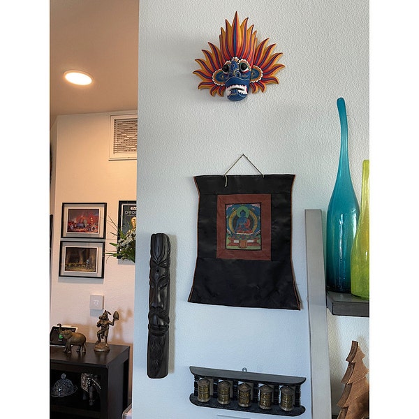 Ceylonese Wooden Hand Carved Traditional Gini Raksha fire Demon Mask ...