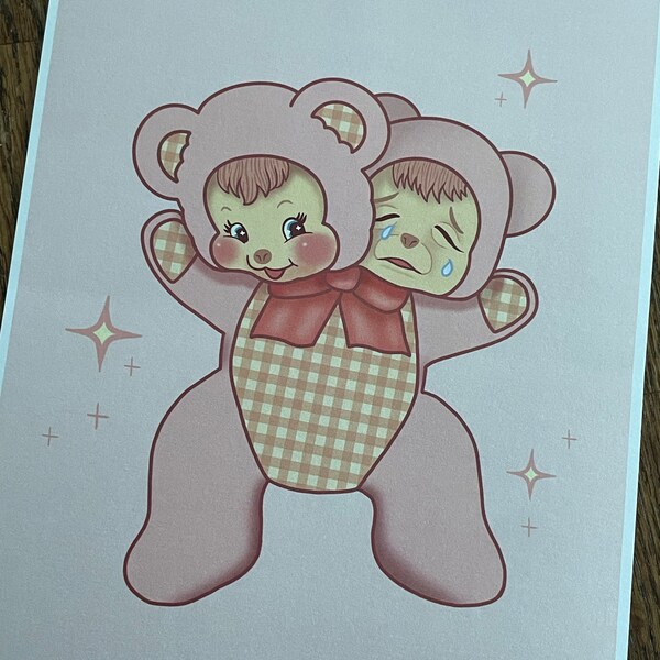 2-headed Rushton Bear Art Print, Rushtons, Vintage Inspired, Gift ...