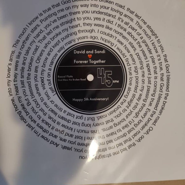 Personalised Favourite Song Lyrics Vinyl Record Print | Unframed ...
