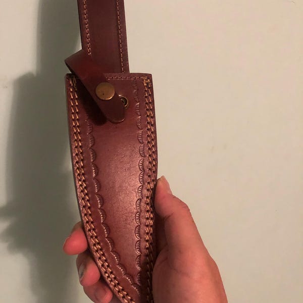 12" Long Custom Handmade Leather Sheath for Fixed Blade Knife Fits up ...
