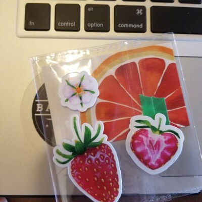 Mini Strawberry Sticker Pack Watercolor Floral Cottagecore Clear Vinyl ...