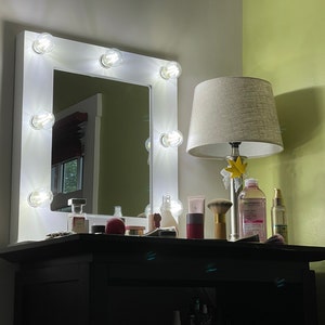 Gold Glitter Vanity Mirror With Lights 32 X 28 | Etsy