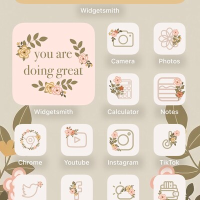 Daisy Ios14 Handdrawn App Icons Floral Theme Pack Aesthetic Green Pink ...