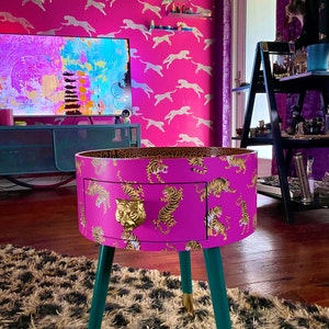 Hot Pink Magenta Tiger Round Bedside Table . Fun Bright Home Decor ...