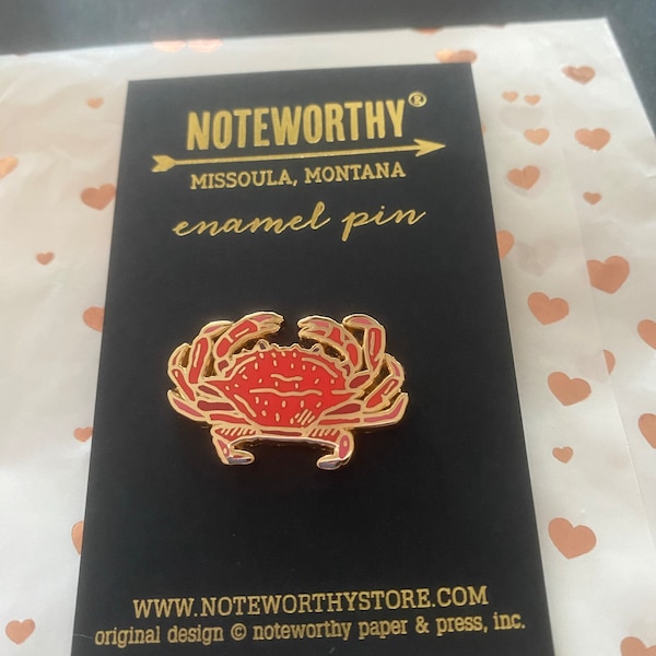 Crab Enamel Pin, Red and Gold Crab Pin, Single Hard Enamel Pin With ...