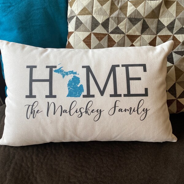 Custom Family Pillow, Michigan Home State Pillow, Oblong Lumbar ...