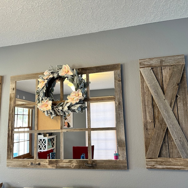 46"x 36" Farmhouse Wall Decor Window Mirror - Rustic Window Mirror ...