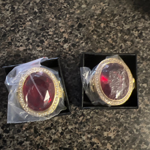 Ruby Red Cubic Zirconia 14k Gold Plated Bishop Cross and Midre Ring ...