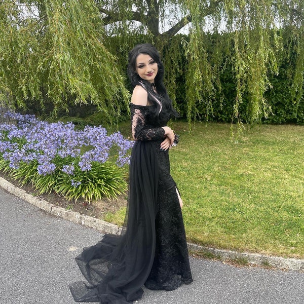 Black Long Prom Dress With Appliquéd and Mesh Sleeves /african Party ...