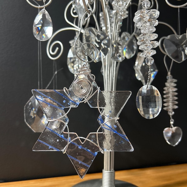 Glass Star of David- Wire Wrapped Star- Fused Glass Suncatcher ...