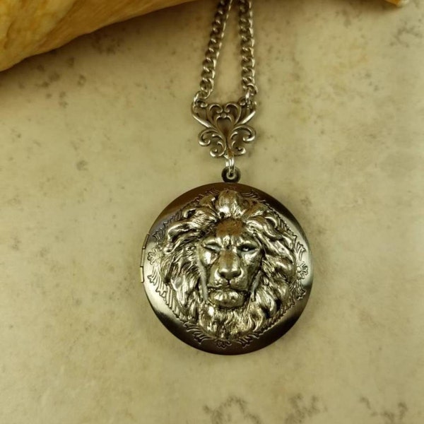 Silver Lion Locket, Small Photo Locket, Photo Locket Necklace, Picture ...