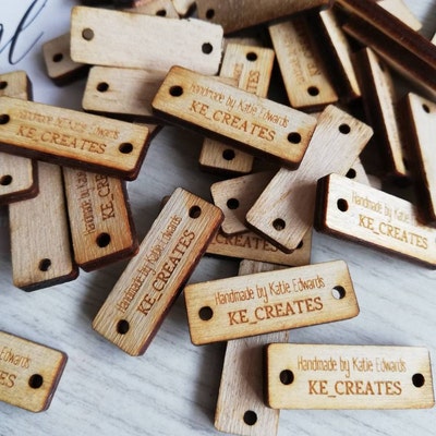 Custom RECTANGLE BAR Tags 28mm X 10mm Birch Wooden Handmade Clothing ...