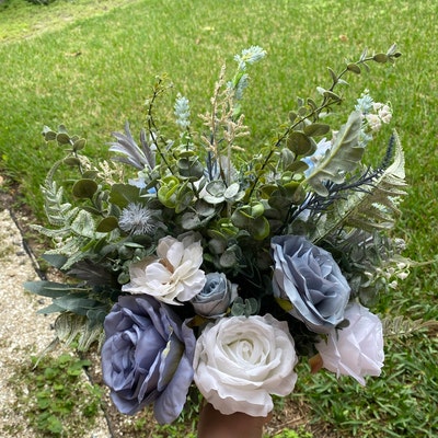 Dusty Rose Mauve Navy Blue Flowers Bridal Bouquet Faux Bouquet Blue ...