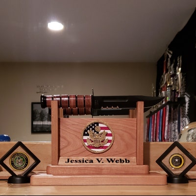 USMC Personalized Gift Wood Display Stand for Knife and Challenge Coin ...