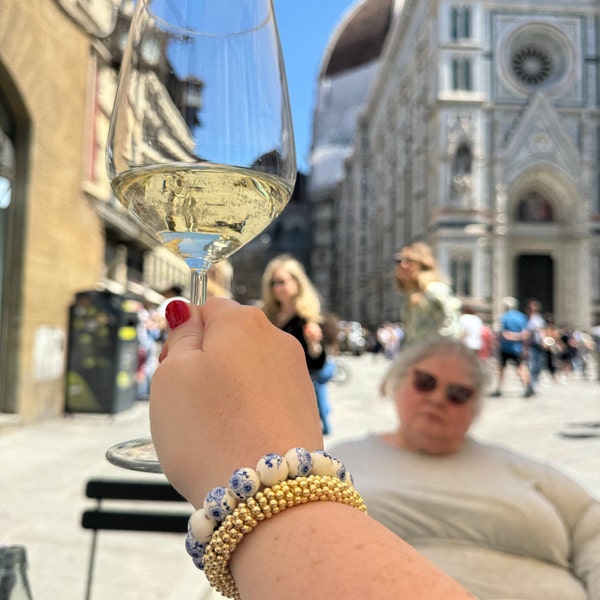 Elizabeth Stack - Blue and White Porcelain Floral Beads, 14k Gold ...