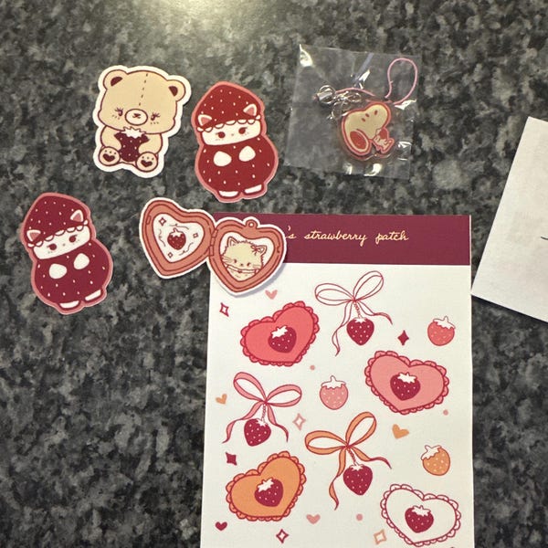 Strawberry Cat Locket Vinyl Sticker | Waterproof, Cute Stickers ...