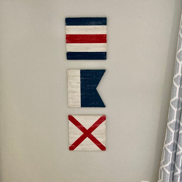 12" Wood Nautical Flag Wall Art. Custom Signal Flags. Nautical Gallery Wall Art. Nautical Home ...