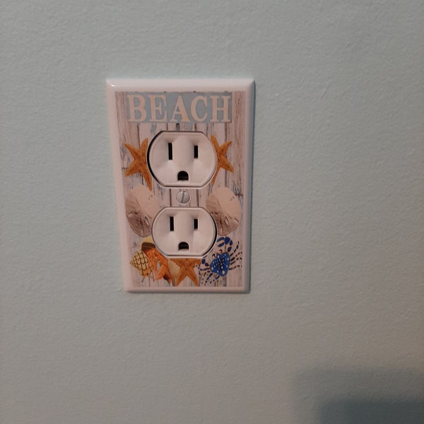 BEACH SEASHELLS Weathered Beach Wood Blue Crab Light Switch Cover Plate ...