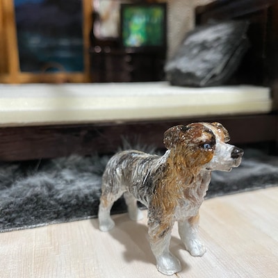 Dollhouse Miniature Puppy Dog Australian Shepherd 1:12 Scale Pet Black ...