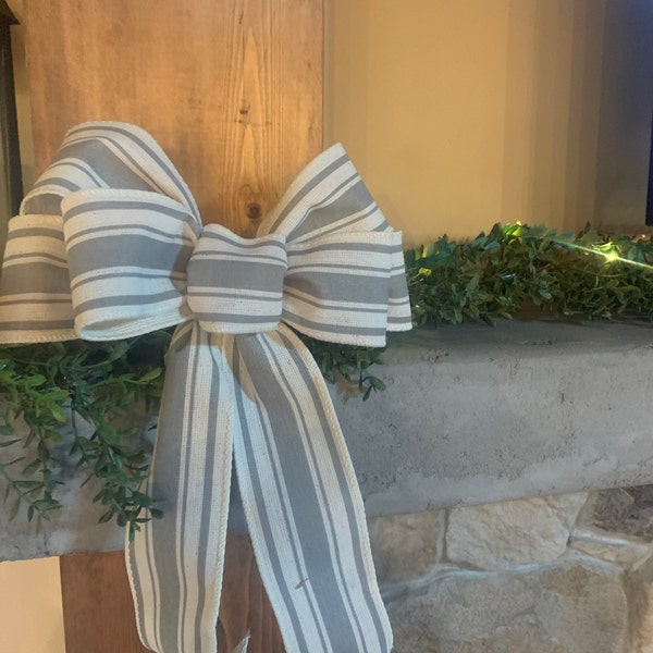Grey Cream Farm Bow, French Country Bow, Farmhouse Wreath Bows, Rustic ...