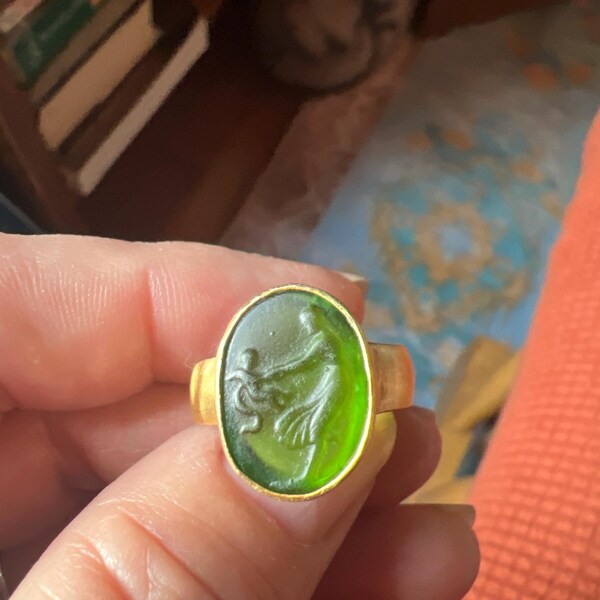 Venetian Glass Intaglio Virgin Mary Silver Ring: Tumble Ring, Vintage ...