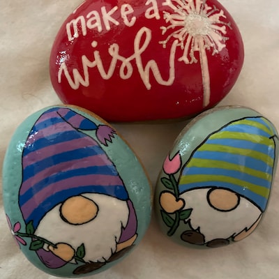 Gnome Painted Rocks, Garden Gnome Rocks, Gnome Rocks, Spring Painted ...
