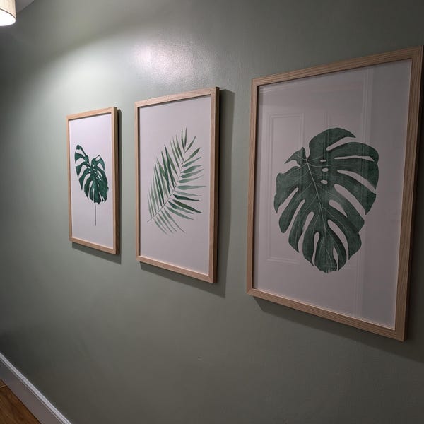Emerald Green Abstract Wall Art Set of 3 Prints, Green Blush Home Decor ...