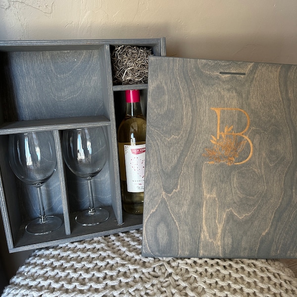 Large Wine Box for 5x7 Prints With a Section for a USB - 2 Wine Glasses ...