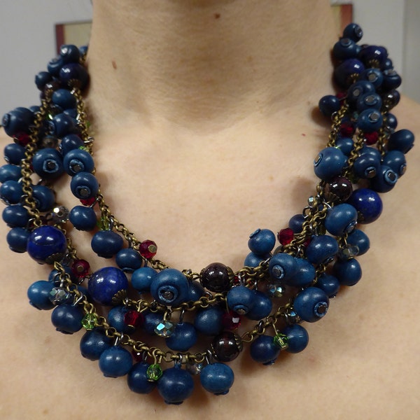 Blueberry Necklace With Garnet & Lapis Lazuli Statement Royal Blue ...