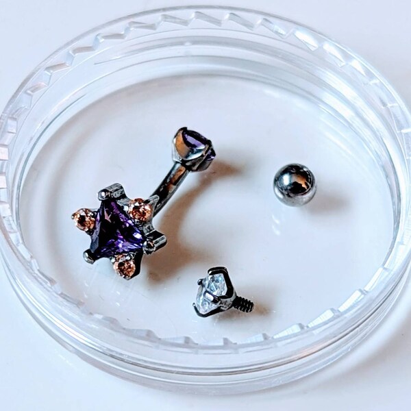 14g Titanium Internally Thread Quad Gem + Bead Navel Ring Belly ...