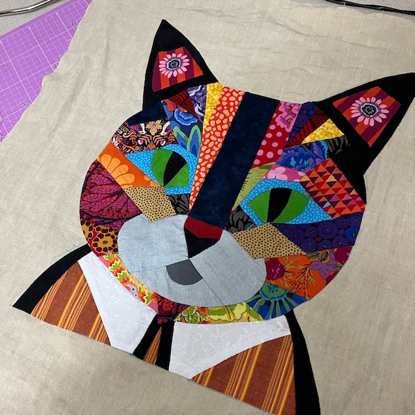 Cat Patchwork Pattern , Animal Patchwork Project , Cat Quilt Design , Cat Patchwork Sewing ...
