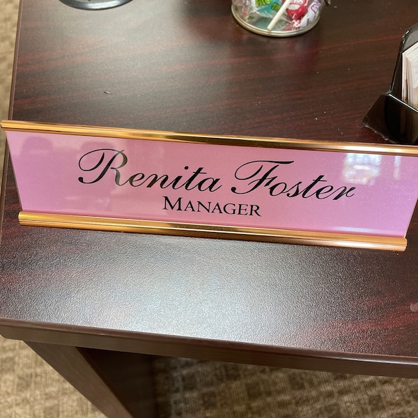 Personalized Desk Name Plate Nameplate Plaque Pink With Rose Gold ...