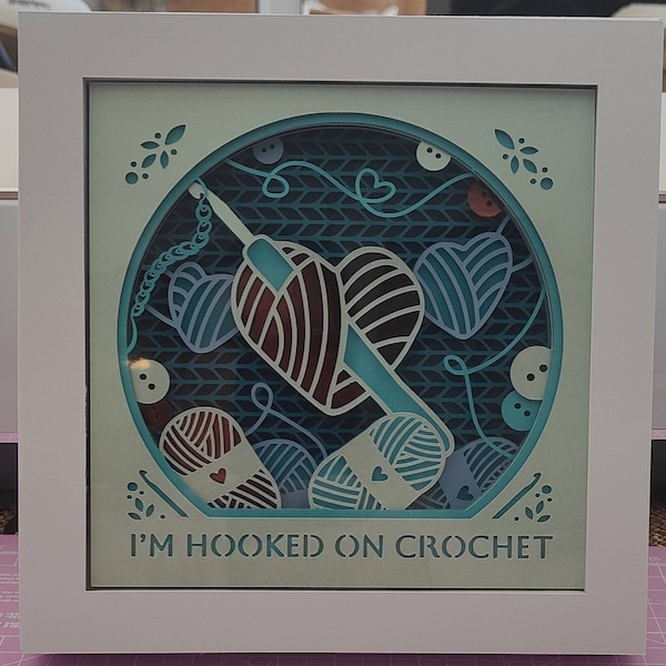 3D Crochet Shadow Box, I'm Hooked on Crochet SVG, Yarn Heart, Heart ...