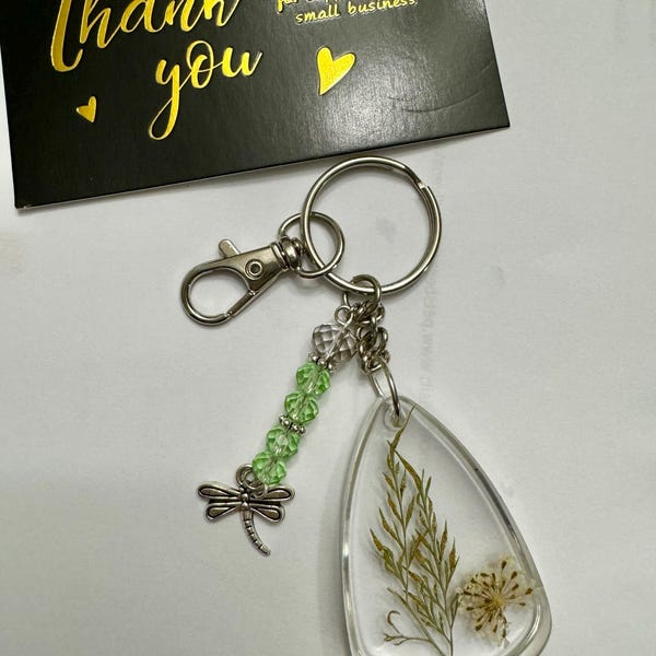 Pretty Pink & Blue Flower Keychain With Sparkly Clay and Glass Beads ...