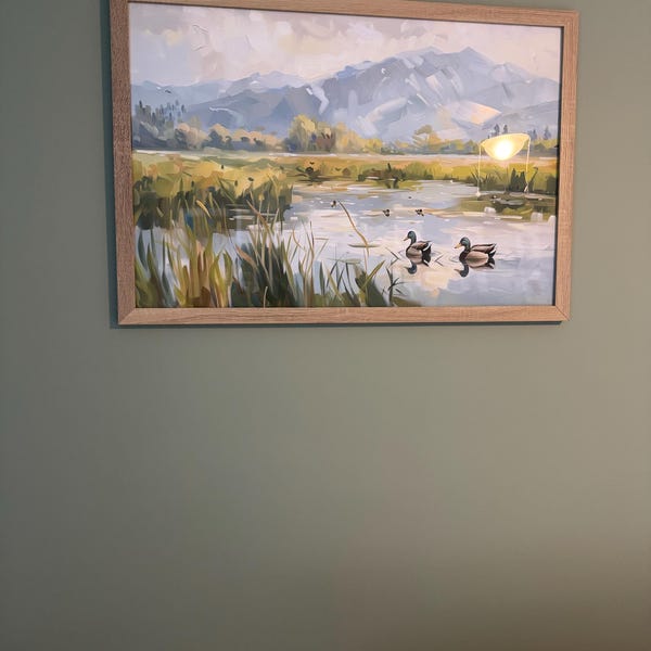 Printable Muted Lake Painting, Vintage Lake View Print, Rustic Lake ...